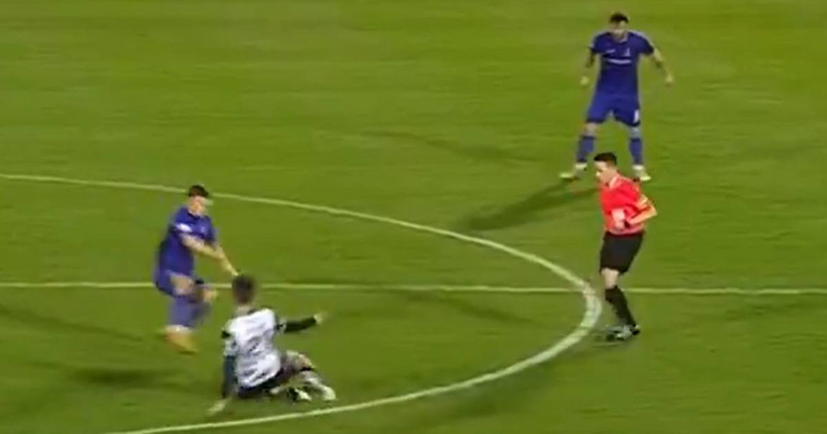 Referee fails to send player off for ‘two footed lunge’ right in front ...