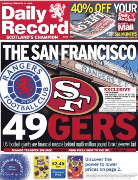 It’s not the 49ers! Daily Record in humiliating climbdown over Ibrox ...